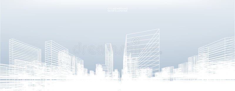 Abstract Wireframe City Background. Perspective 3D Render. Stock Vector ...