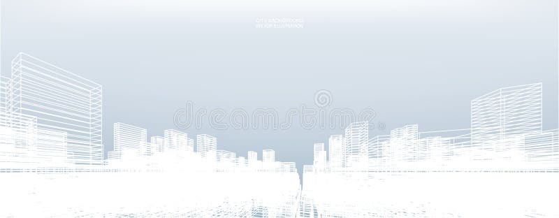Abstract Wireframe City Background. Perspective 3D Render. Stock Vector ...