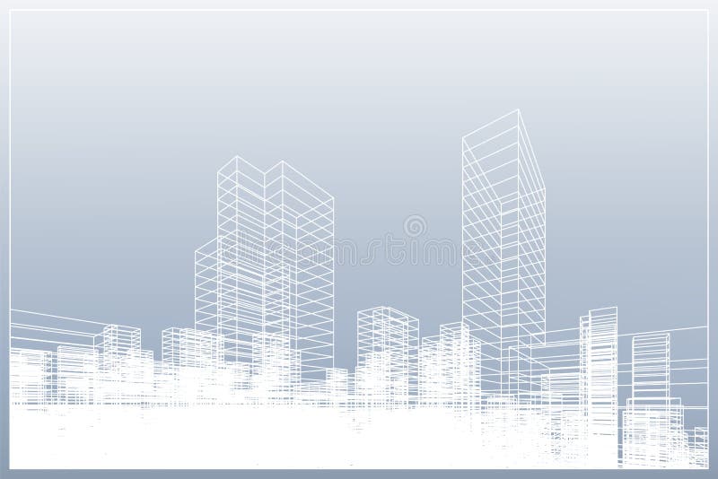 Abstract Wireframe City Background. Perspective 3D Render of Building ...