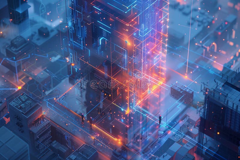 Abstract Wireframe of Construction Site of High Rise Building Under ...