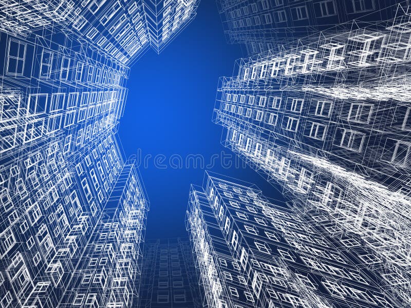 Abstract Wireframe of 3D Architecture Stock Illustration - Illustration ...
