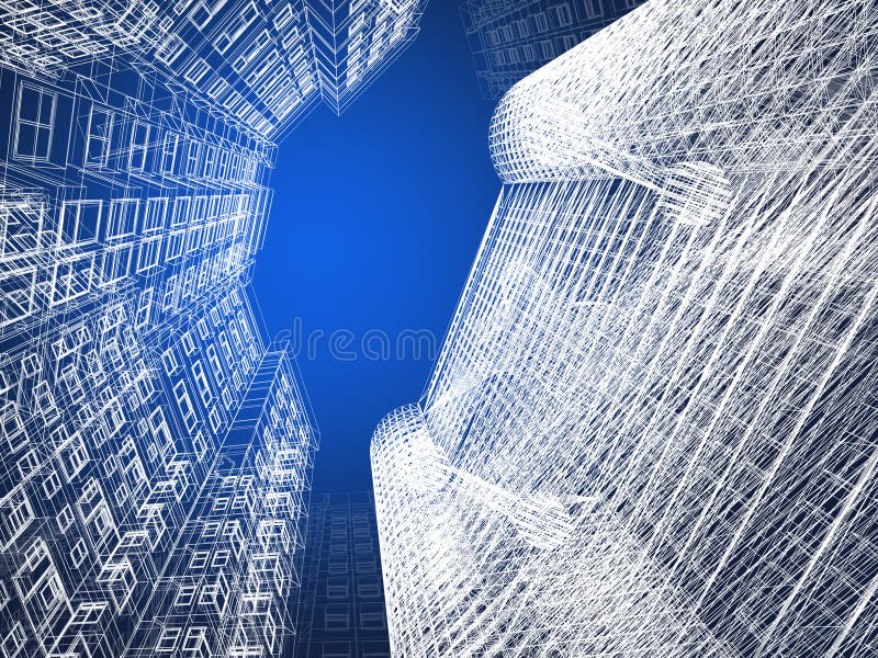 Abstract Wireframe of 3D Architecture Stock Illustration - Illustration ...