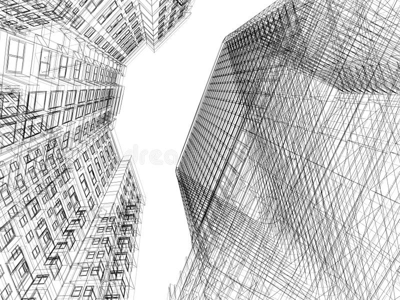 Abstract Wireframe of 3D Architecture Stock Illustration - Illustration ...