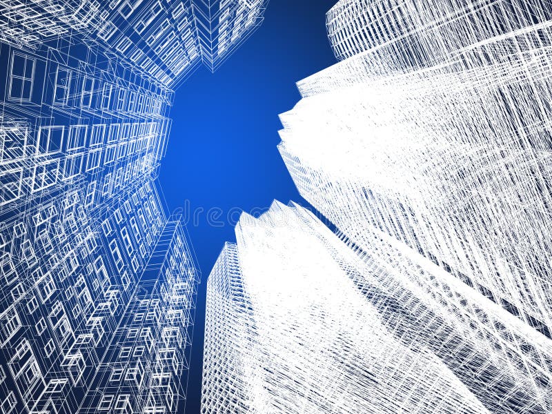 Abstract Wireframe of 3D Architecture Stock Illustration - Illustration ...