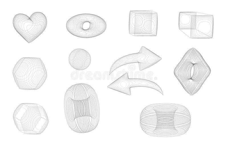 Abstract Wireframe 3D Geometric Shapes and Arrows Stock Vector ...