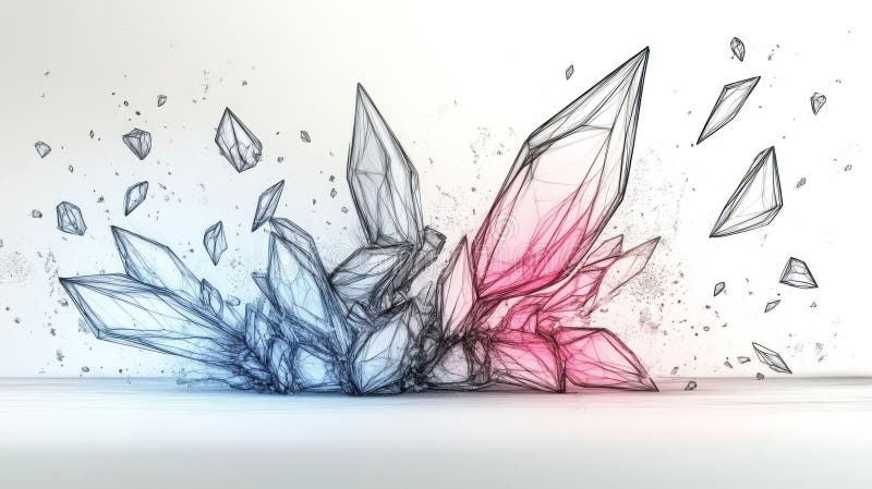 Abstract Wireframe Design of Crystalline Structures Bursting Outward ...