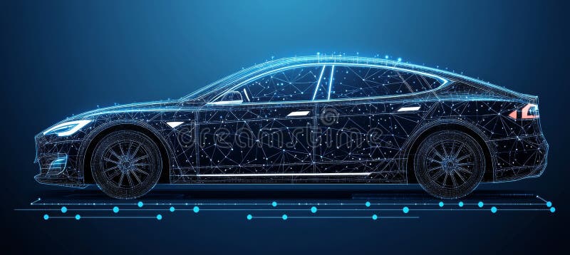 Abstract Wireframe EV Sedan Car with Futuristic Design Features and ...