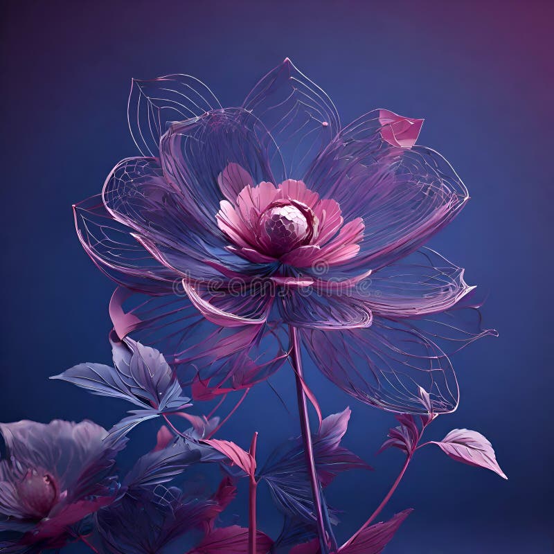 Abstract of Wireframe Flower, Background Technology Concept, Blue and ...