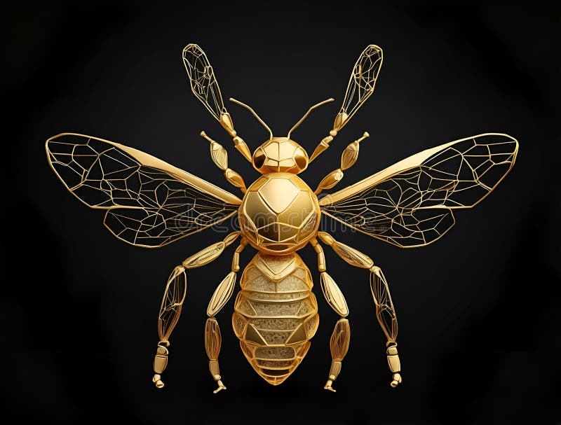 Abstract Wireframe Golden Bee Polygons Isolated on Black Background ...
