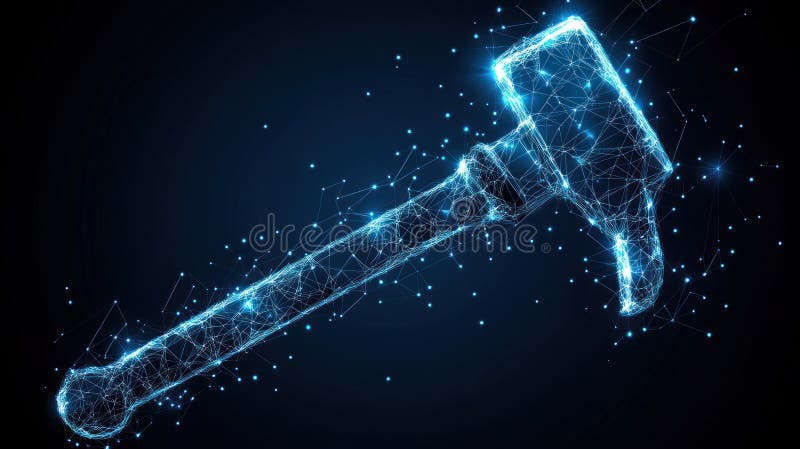 Abstract Wireframe Hammer Against Dark Background Stock Illustration ...