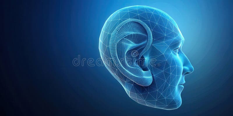 Abstract Wireframe Head Profile Showing Detailed Ear Structure ...