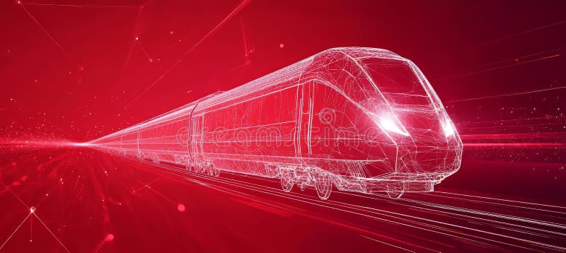 Abstract Wireframe of High-Speed Train Moving through Cyberspace Tunnel ...