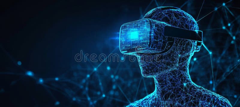 Abstract Wireframe Human Exploring Virtual Reality with VR Headset ...