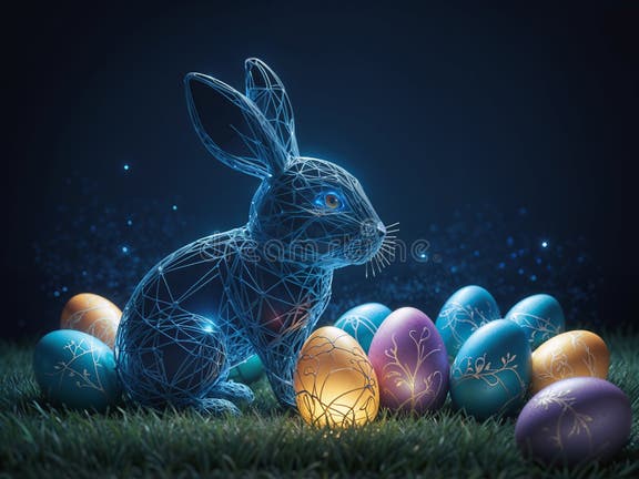 Abstract Wireframe Light Connection Structure. Little Bunny with ...