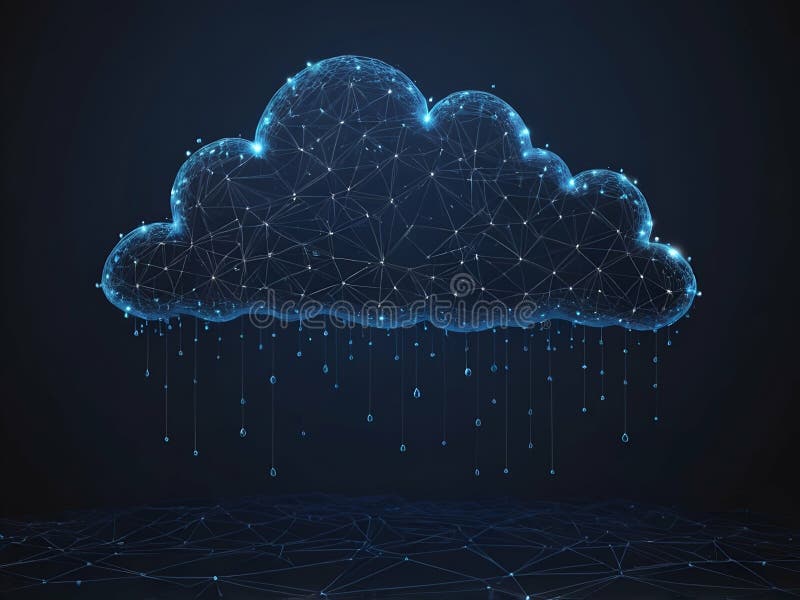 Abstract Wireframe Mesh Rain Cloud Polygonal Illustration Lines ...