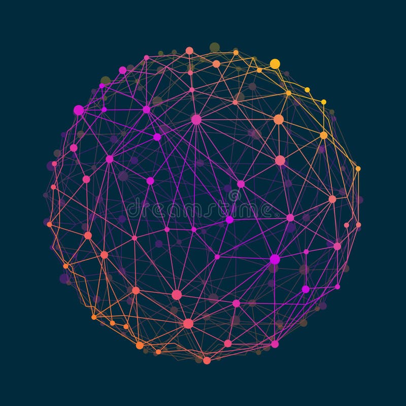 Abstract Wireframe Mesh Sphere with Dot and Lines, Network Connections ...