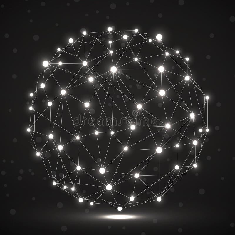 Abstract Wireframe Mesh Sphere with Glowing Dot and Lines, Network ...