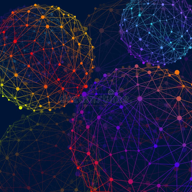 Abstract Wireframe Mesh Spheres with Dot and Lines, Network Connections ...