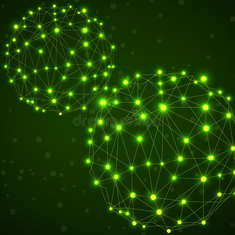 Abstract Wireframe Mesh Spheres with Glowing Dot and Lines, Network ...