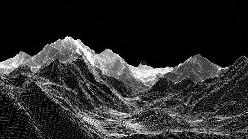Abstract Wireframe Mountain Landscape Stock Image - Image of artificial ...