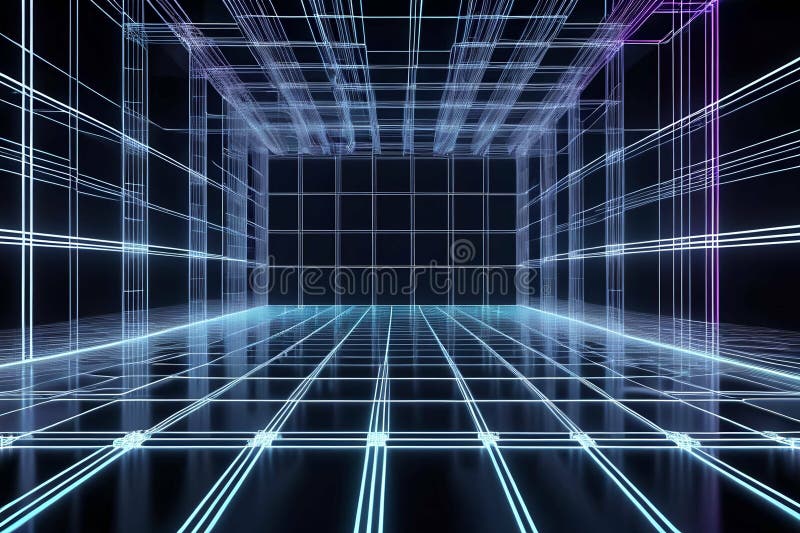 Abstract Wireframe Pixel Art Floor and Background Digital Light Pixel ...