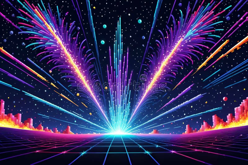 Abstract Wireframe Pixel Cosmic Background Hyper Jump, Speed of Light ...