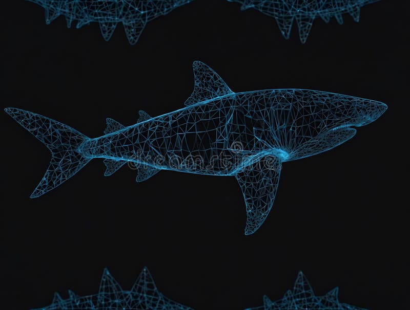 Abstract Wireframe Polygonal Shark Frame of Blue Lines on a Dark ...