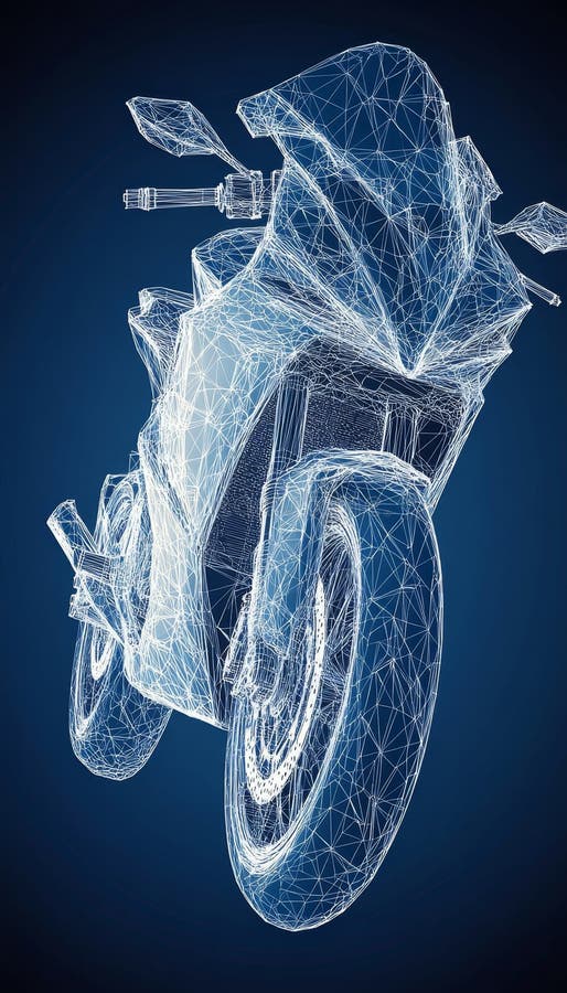 Abstract Wireframe of Powerful Sports Motorcycle on Blue Background ...