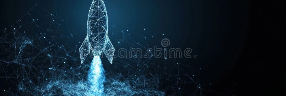 An Abstract Wireframe Rocket Launches Upwards, Embodying Innovation and ...