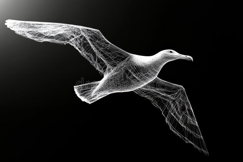 Abstract Wireframe Seagull on Black Background Stock Illustration ...