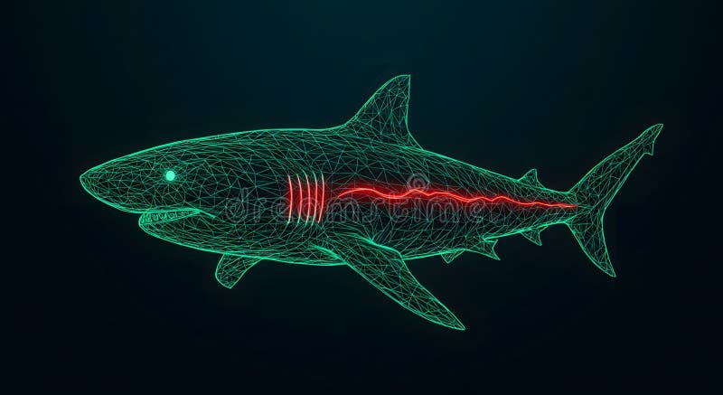 Abstract Wireframe Shark Digital Art: Oceanic Predator in Geometric ...