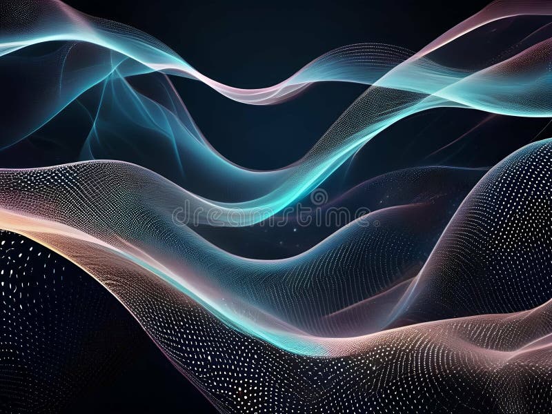 Abstract Wireframe Smooth Curvy Wave of Flowing Particles Over Dark ...