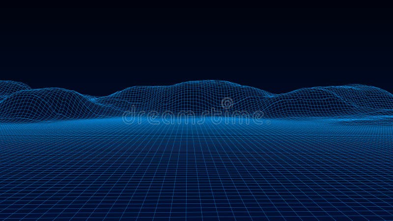 Abstract Wireframe Terrain. Vector Landscape of Mountains. Futuristic ...