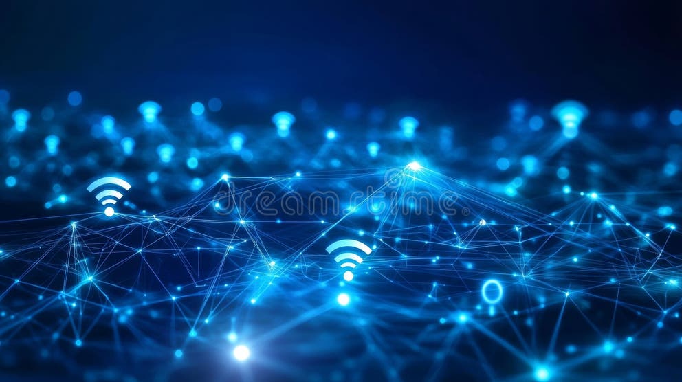 Abstract Wireless Network Background Data Flow with WiFi Signals and ...