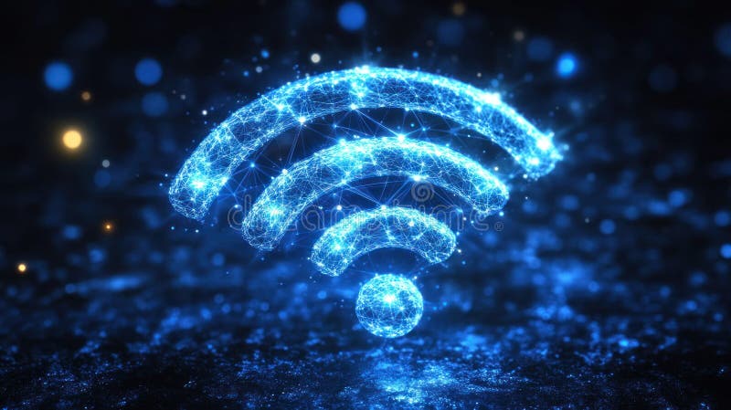 Abstract Wireless Network Symbol on Dark Background with Glowing ...