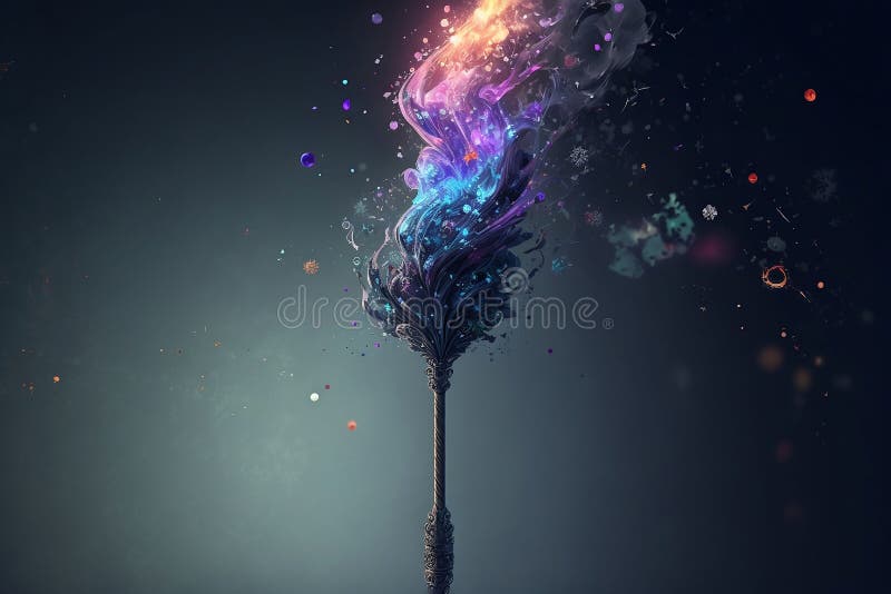 Abstract Wizard or Witch Magic Wand with Colorful Cast Spell Lighting ...