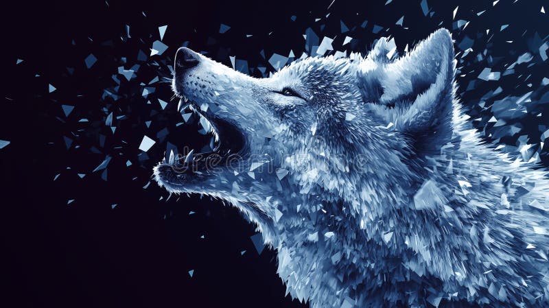 Abstract Wolf Howling in Dark Blue Shards Digital Art Stock ...