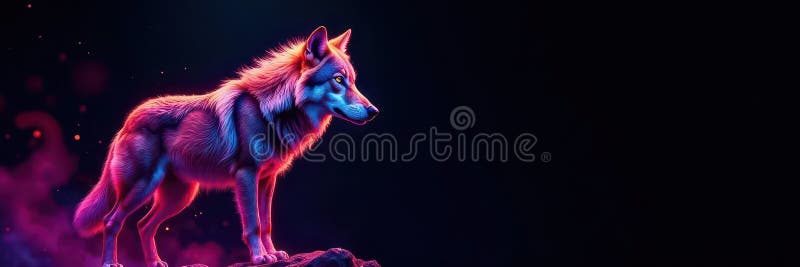 Abstract Wolf, Vibrant Colors, Black Backdrop, Illustration, Energy ...