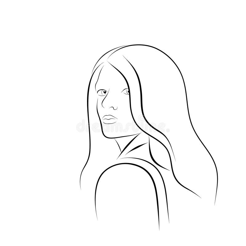 Abstract Woman Face Woman In Shawl Continuous Line Drawing Vector