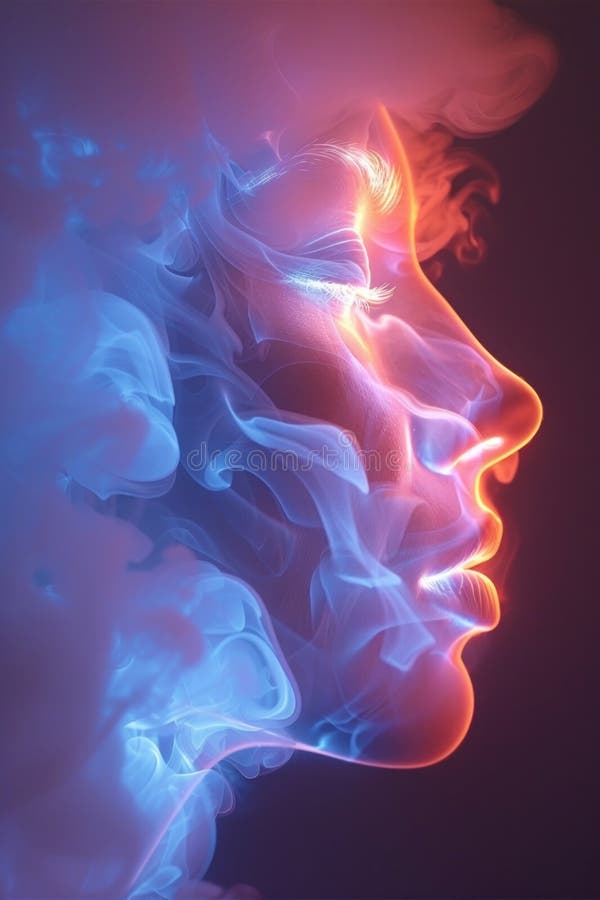 Abstract Woman Face Made of Smoke and Neon Lights Stock Photo - Image ...