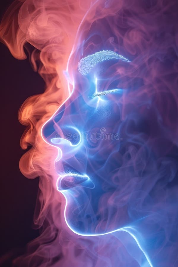 Abstract Woman Face Made of Smoke and Neon Lights Stock Image - Image ...