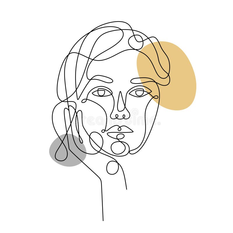 Abstract Woman Face One Line Drawing Portrait Minimalistic Style Stock