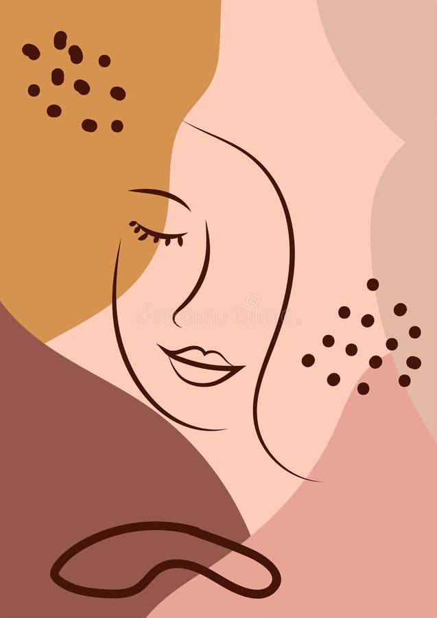 Abstract Woman Face One Line Drawing Portret Minimalistic Style