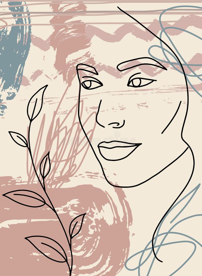 Abstract Face Line Drawing Beauty Woman Portrait Minimalistic Style 5
