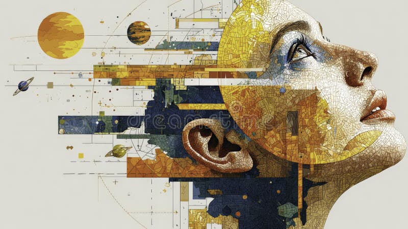 Abstract Woman S Head with Tech Elements. Stock Illustration ...