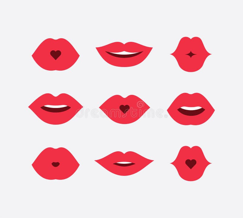 Abstract Women Lips Icon Set Stock Illustration - Illustration of lady ...