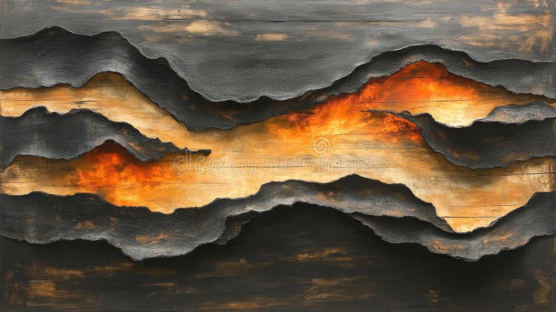Abstract Wood Burning Art with Black and Orange Tones Stock ...