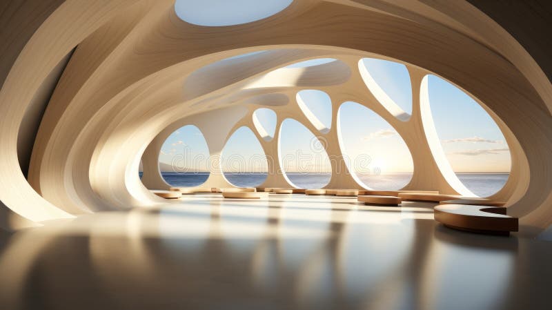 Abstract Wooden Arched Ceiling and Wall with Curved Lines. Generative ...