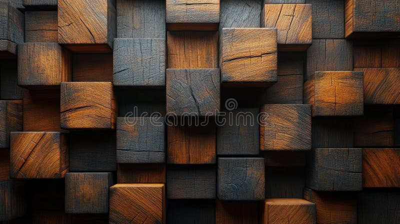 Abstract Wooden Block Stack Wall Background Banner: Brown Wood Texture ...