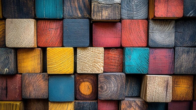Abstract Wooden Blocks Pattern Showcasing Vibrant Wood Textures and ...